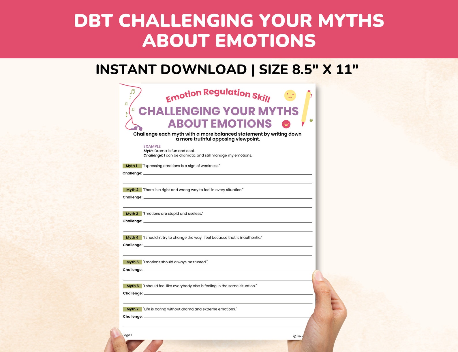 DBT Myths About Emotions Worksheets 5-pages-emotion Regulation Skills ...