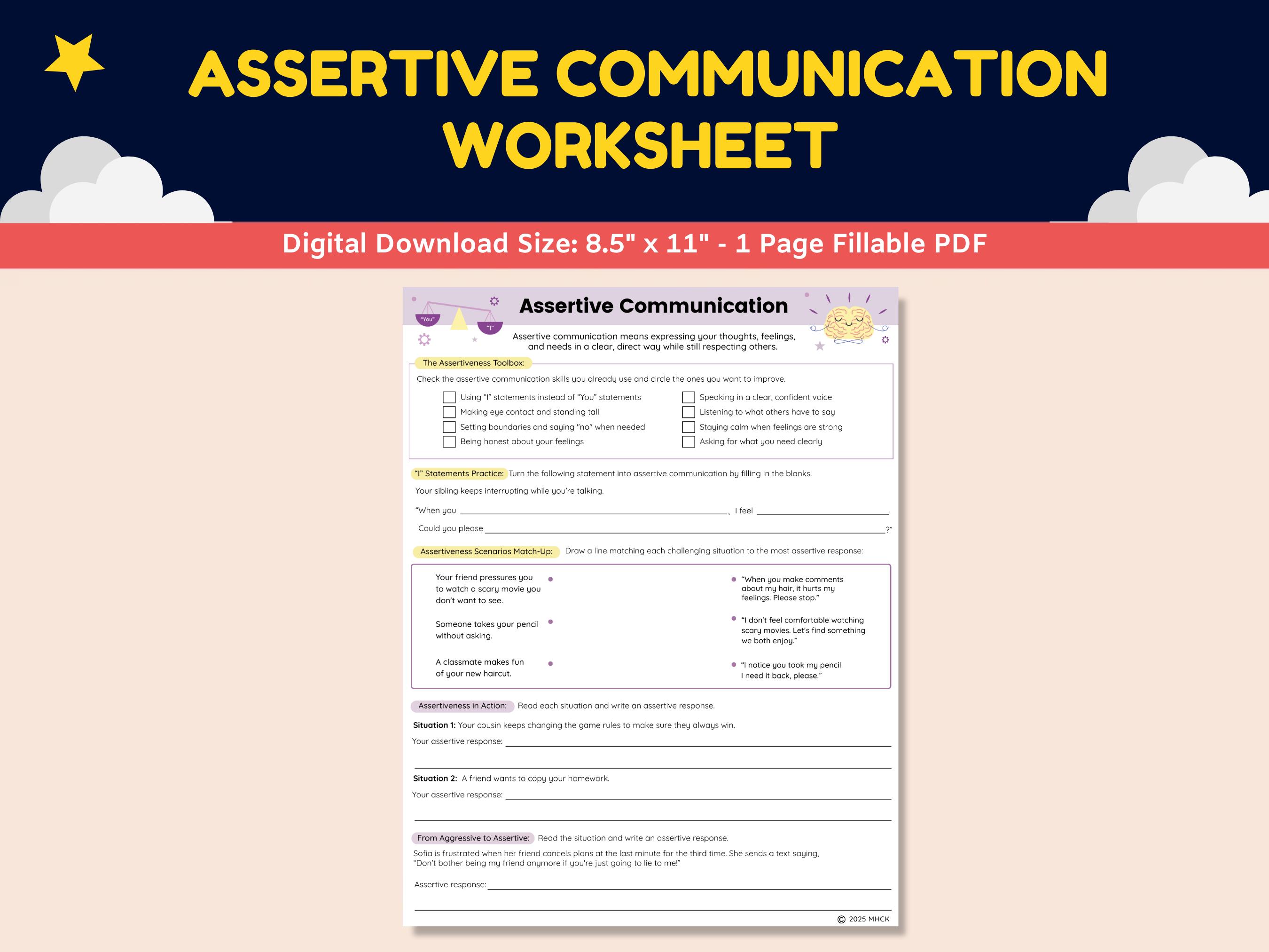 Assertive Communication Social Skills Worksheets for Kids-teens ...