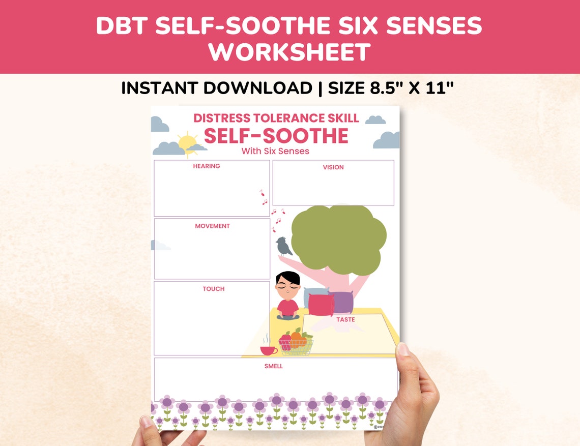 DBT Self-soothe With 6 Senses Worksheets 3-pages-distress Tolerance ...