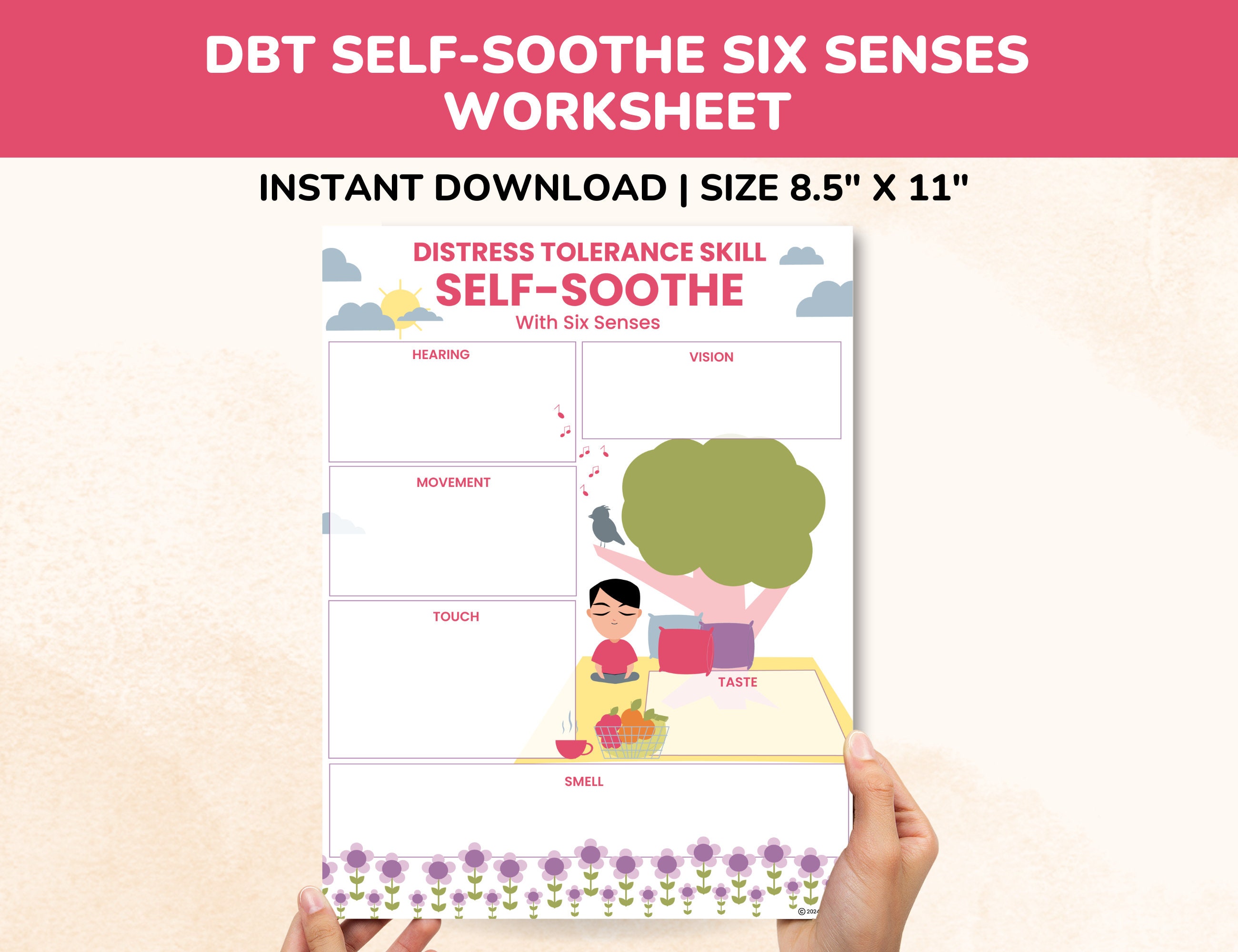 DBT Self-soothe With 6 Senses Worksheets 3-pages-distress Tolerance ...