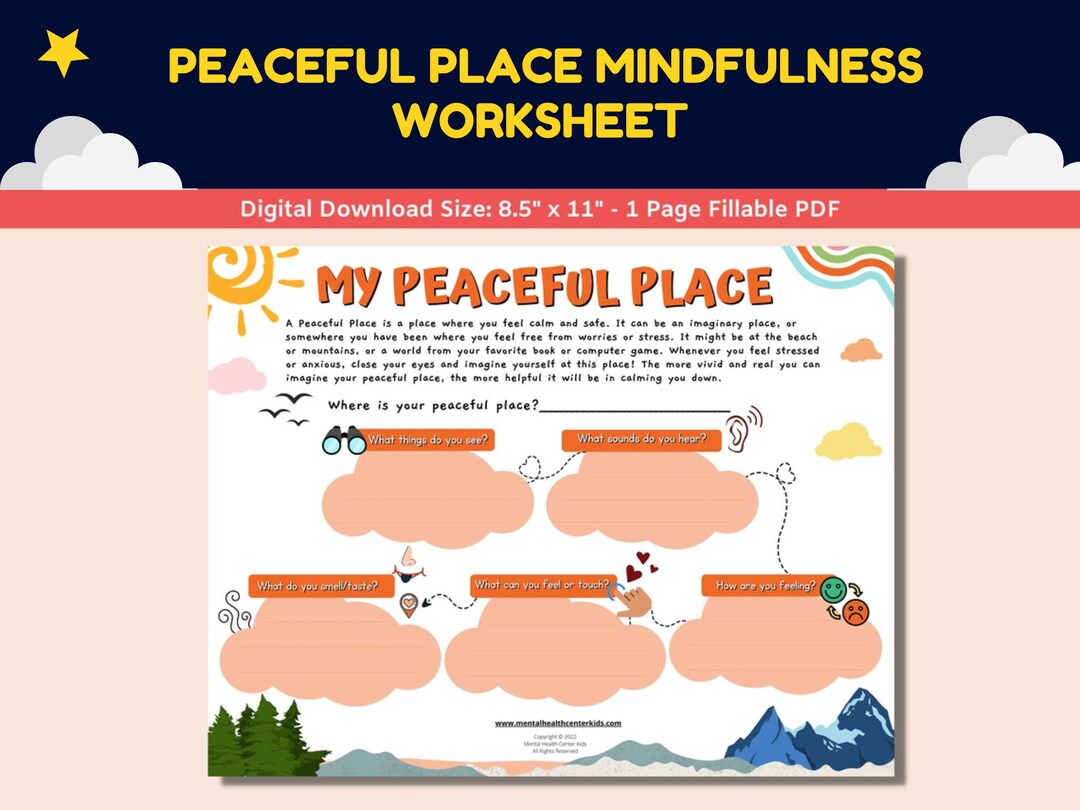 Peaceful Place Mindfulness Worksheet Trauma PTSD Kids Teens-anxiety ...