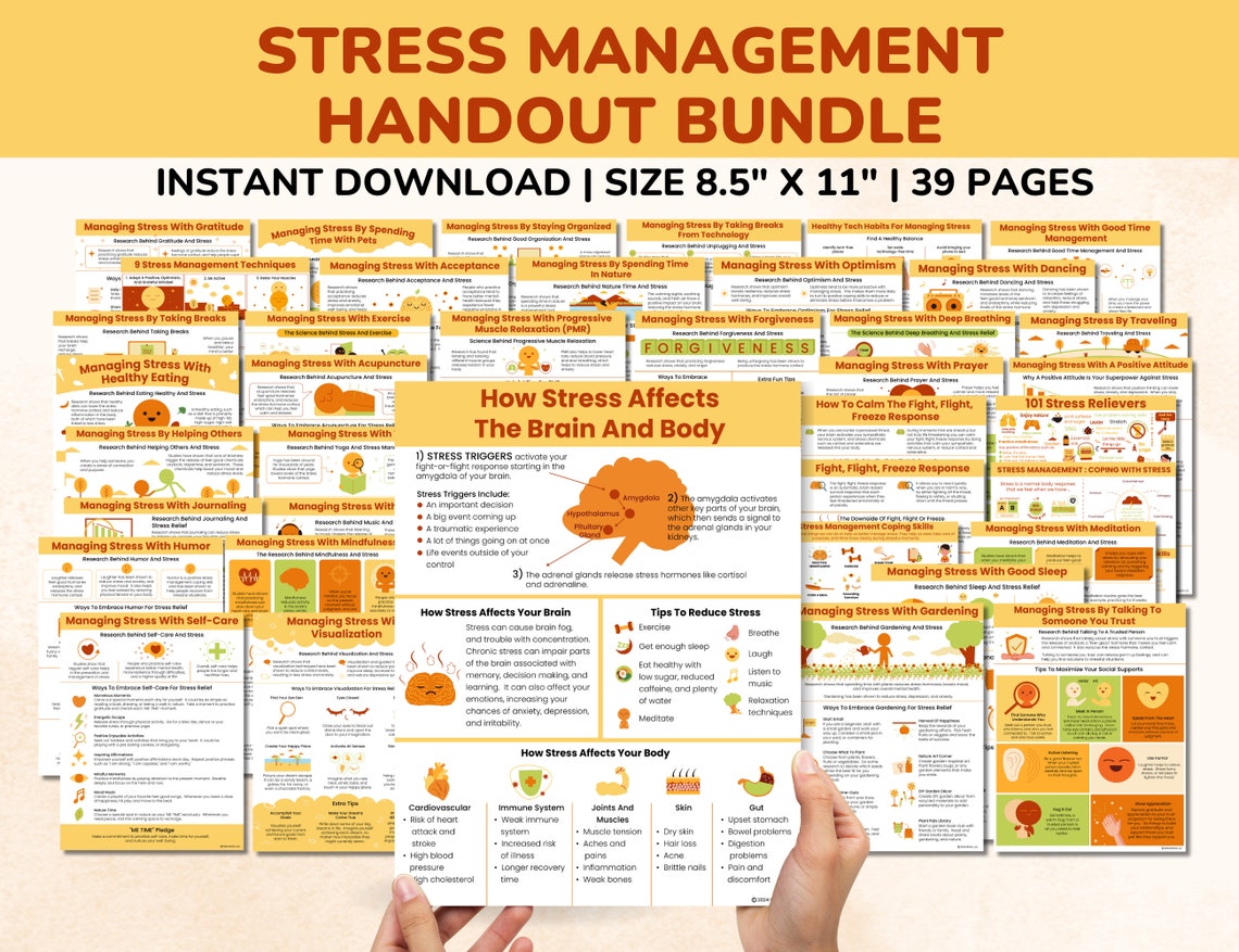 Stress Management Techniques Handout Bundle-39 Pages-stress Relief ...