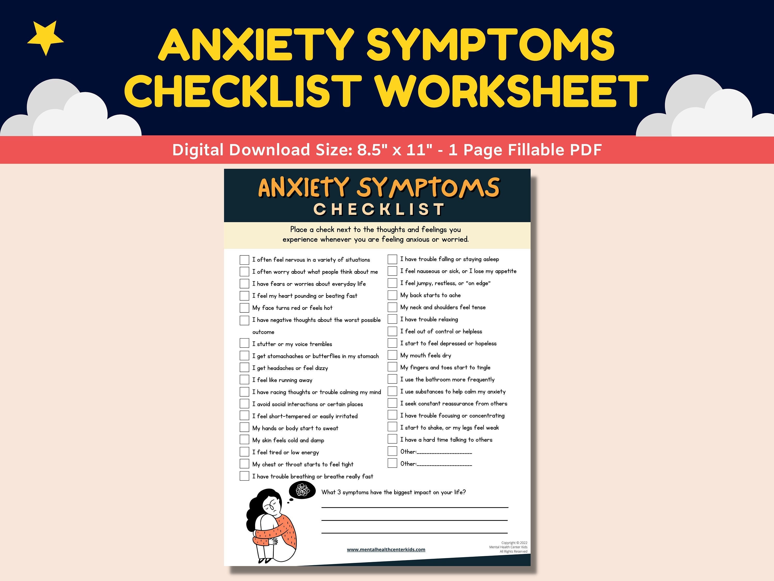 Anxiety Symptoms Checklist Worksheet for Teens-adolescent - Etsy Australia