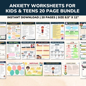 Anxiety Worksheets 20 Pg Printable Bundle for Kids & Teens-child ...