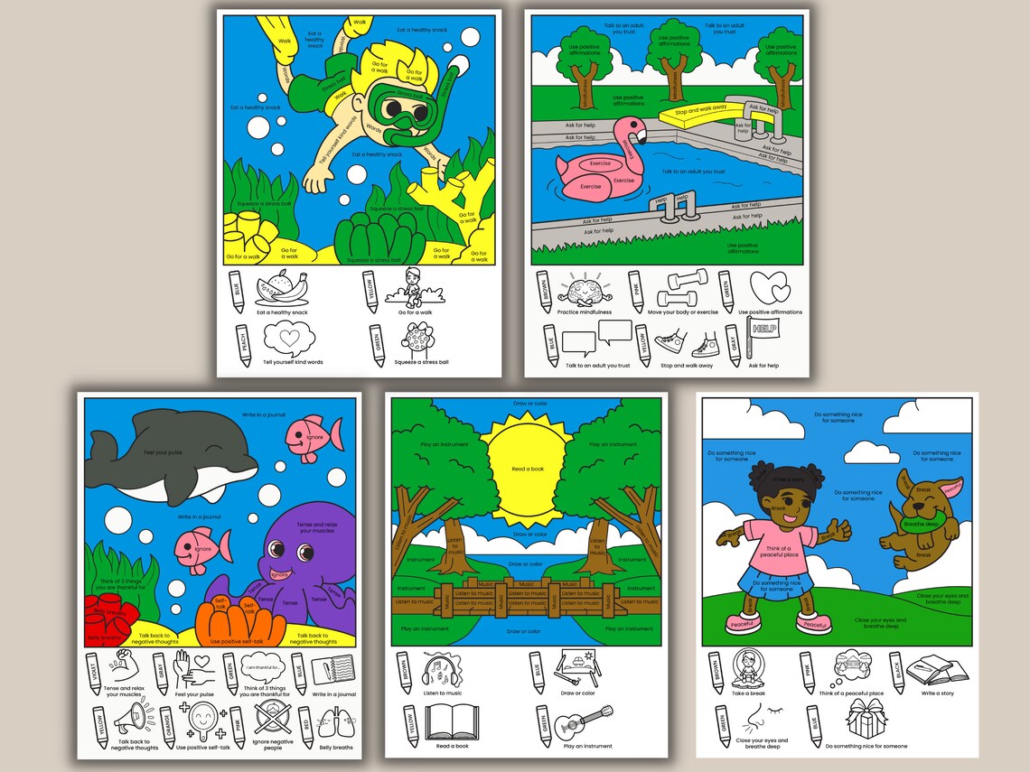 Summer Coloring Pages for Kids-color by Coping Skills Coloring - Etsy