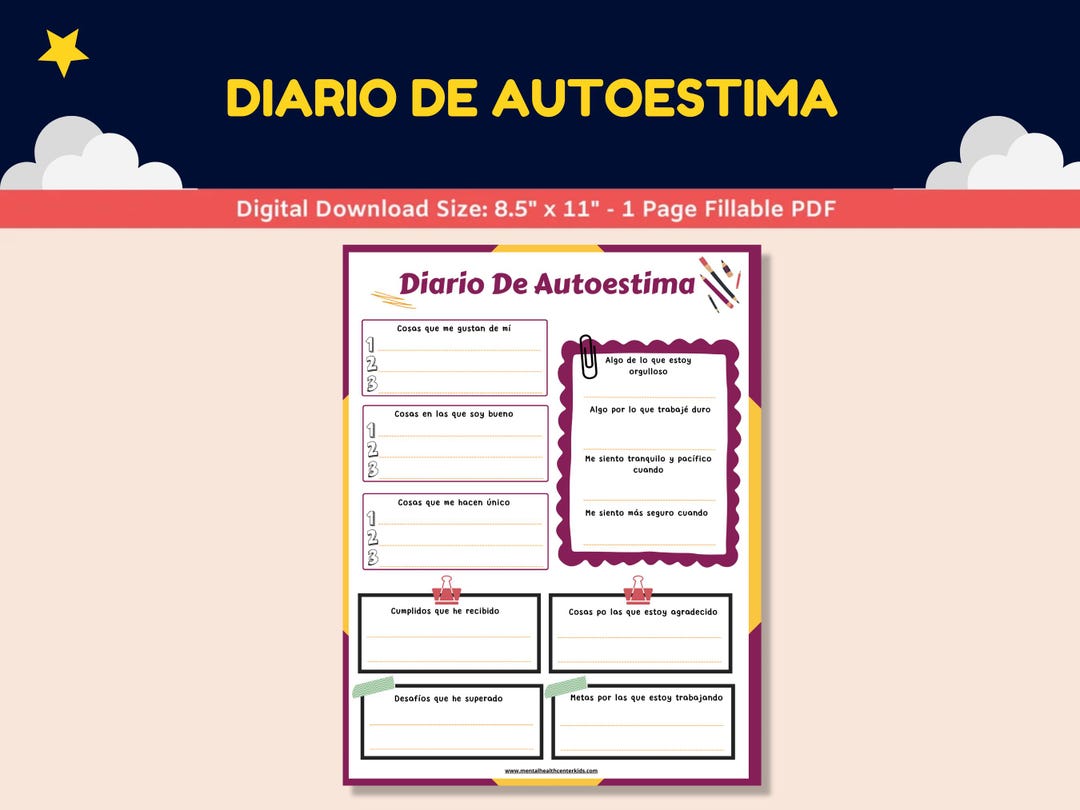 Spanish Self-esteem Worksheet for Kids-teens - Diario De Autoestima ...