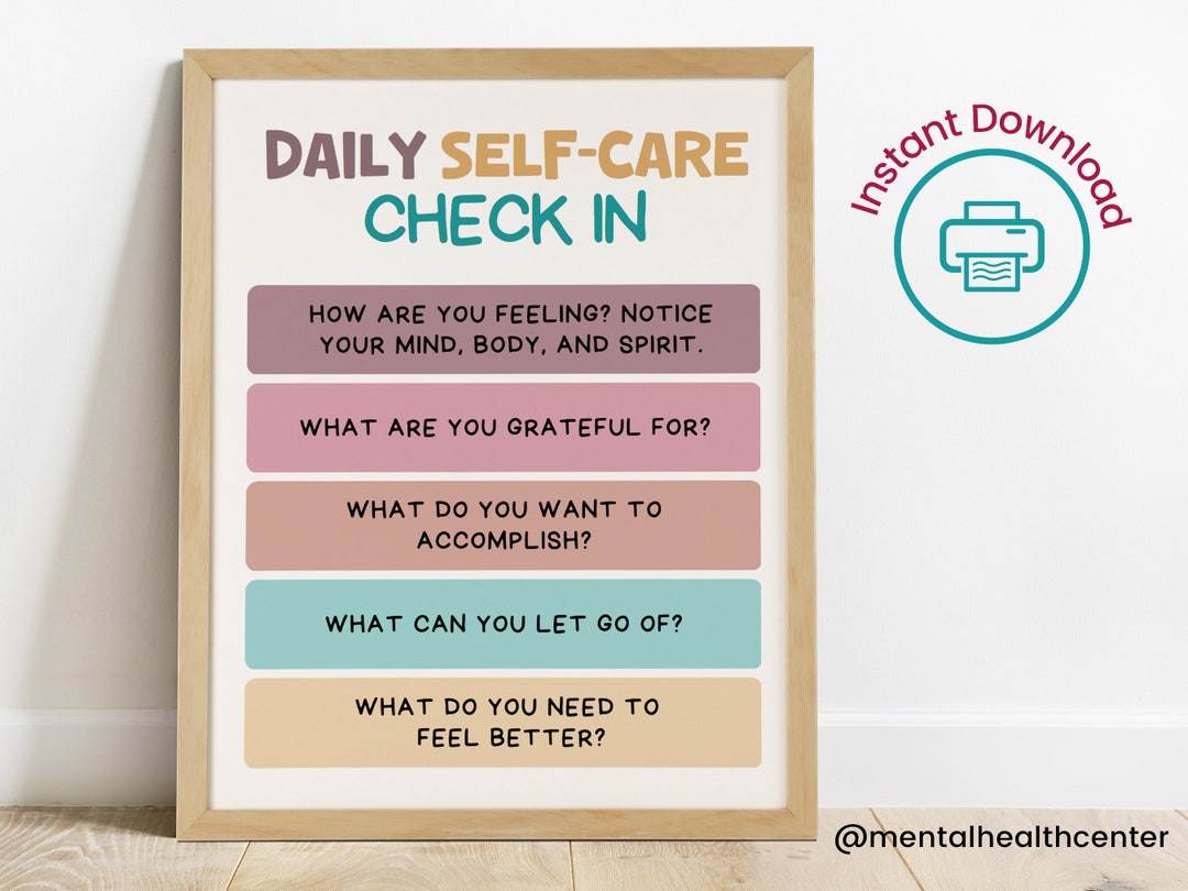 Self-care Check in Questions Therapy Poster-self Care Digital Poster ...