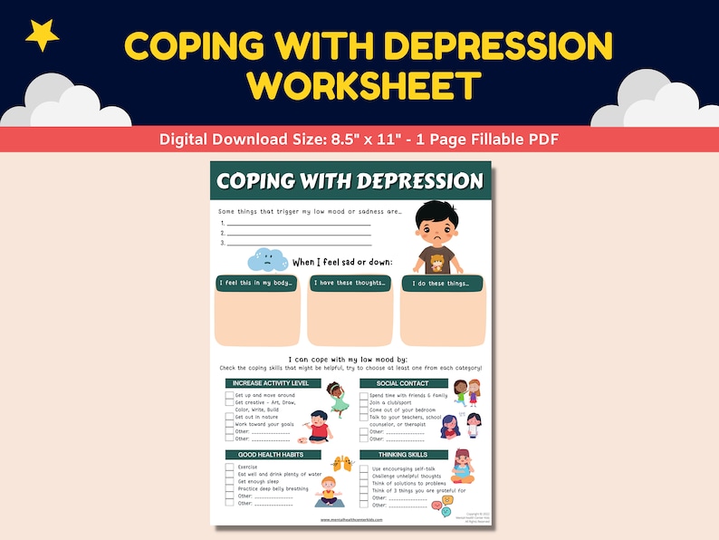 Depression Coping Skills Fillable Worksheet Kids Children-printable ...