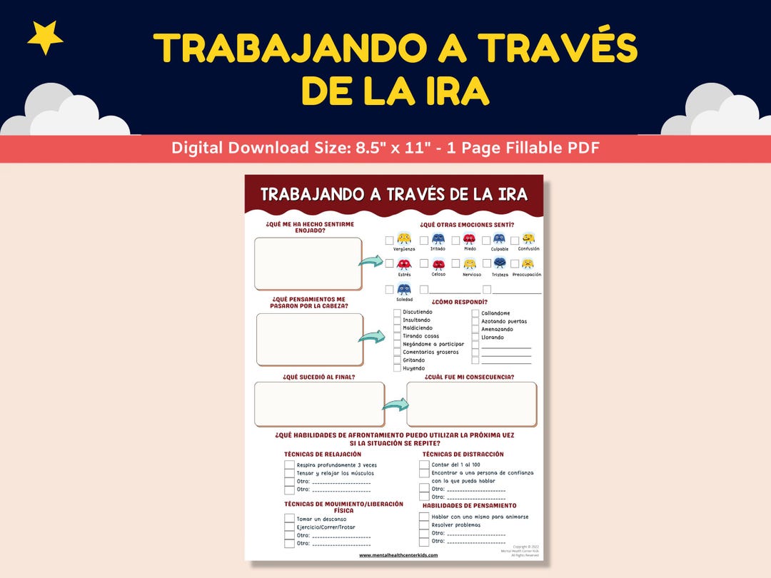 Spanish Anger Management Worksheet for Kids-teens - Trabajando A Traves ...