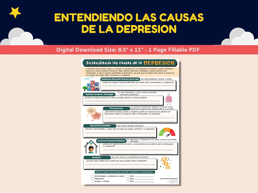 Spanish Depression Worksheet for Kids-teens - Entendiendo Las Causas De ...