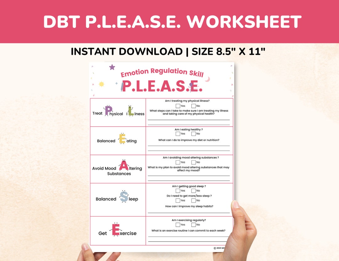 DBT PLEASE Skills Worksheet Pdf-emotion Regulation Skills-dialectical ...