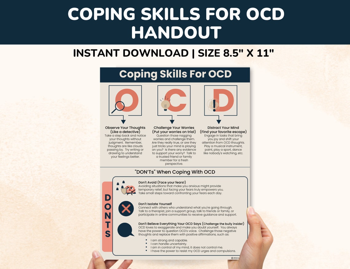 OCD Coping Skills Therapy Handout-counseling Poster-kids-teens-ocd ...
