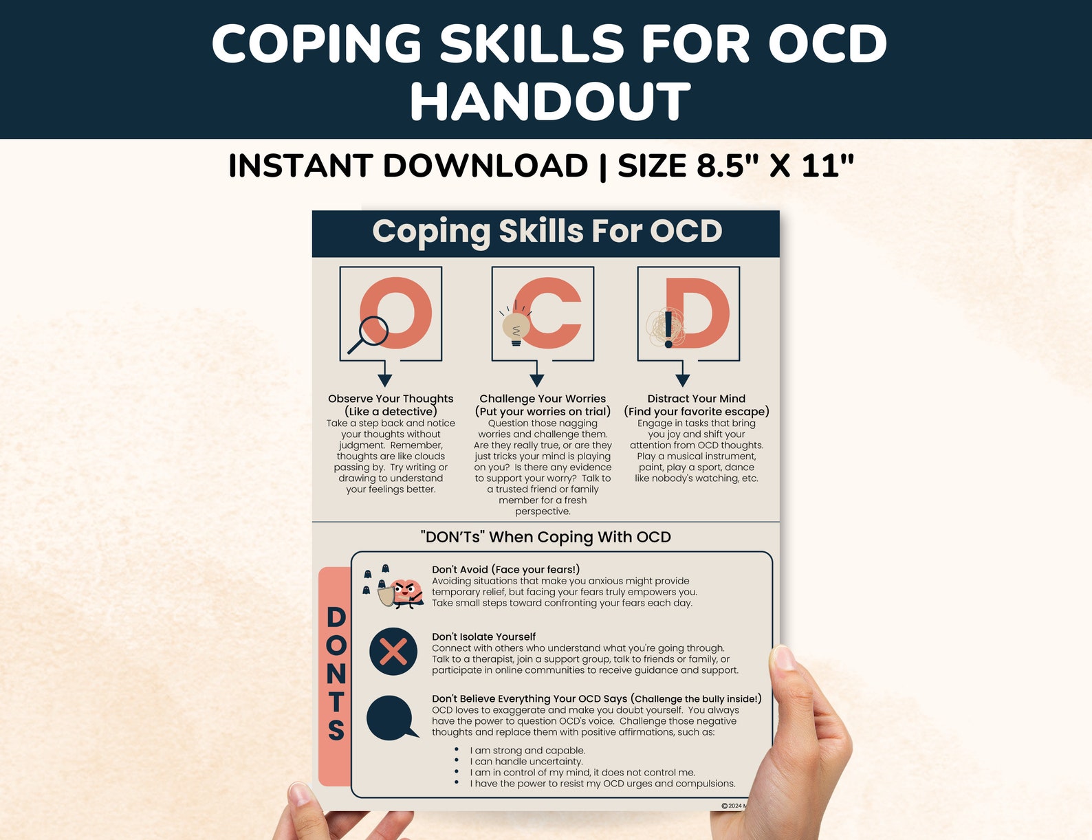 OCD Coping Skills Therapy Handout-counseling Poster-kids-teens-ocd ...