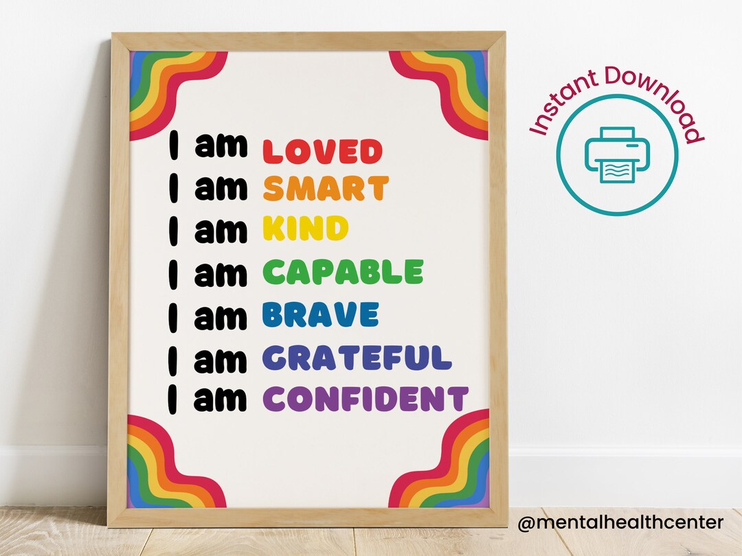Rainbow Affirmations Wall Art-printable Nursery Decor-classroom Wall ...