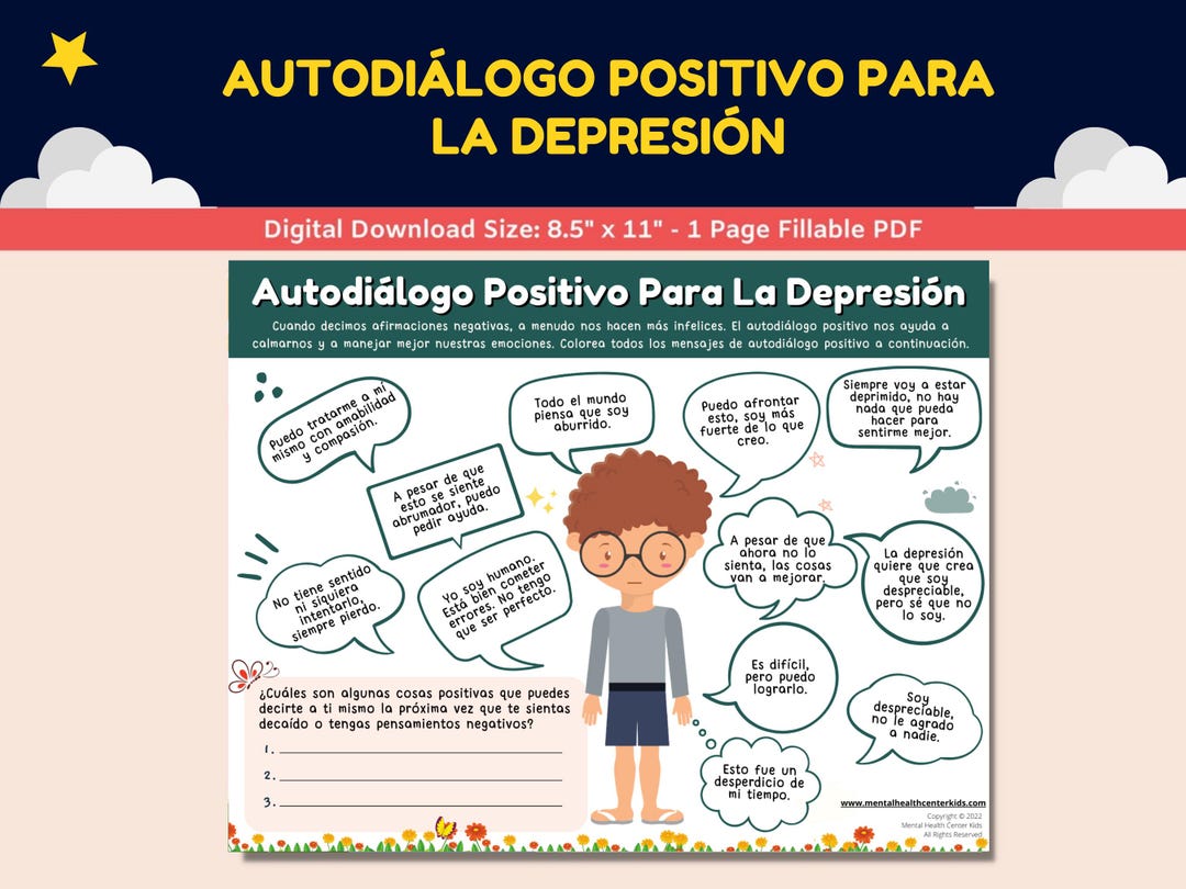 Spanish Depression Worksheet for Kids-teens - Autodiálogo Positivo Para ...