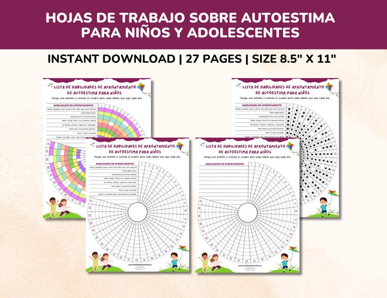 Spanish Self-esteem Worksheets 20 Item Bundle for Kids-teens - Hojas De ...