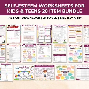 Self-esteem Worksheets 20 Item Printable Bundle for Kids & Teens-mental ...