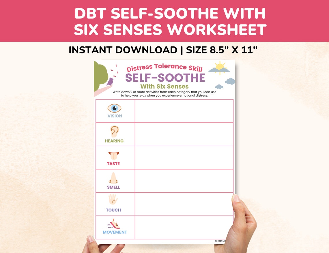 DBT Self-soothe With 6 Senses Worksheets 3-pages-distress Tolerance ...