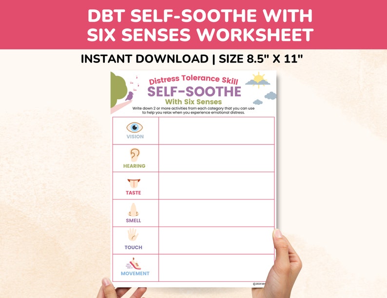 DBT Self-soothe With 6 Senses Worksheets 3-pages-distress Tolerance ...