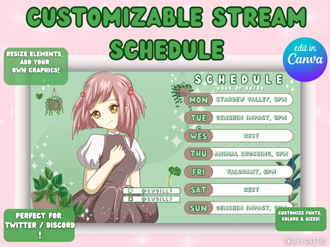 Aesthetic Plant Vtuber Twitch Youtube Stream Schedule Template | Kawaii ...