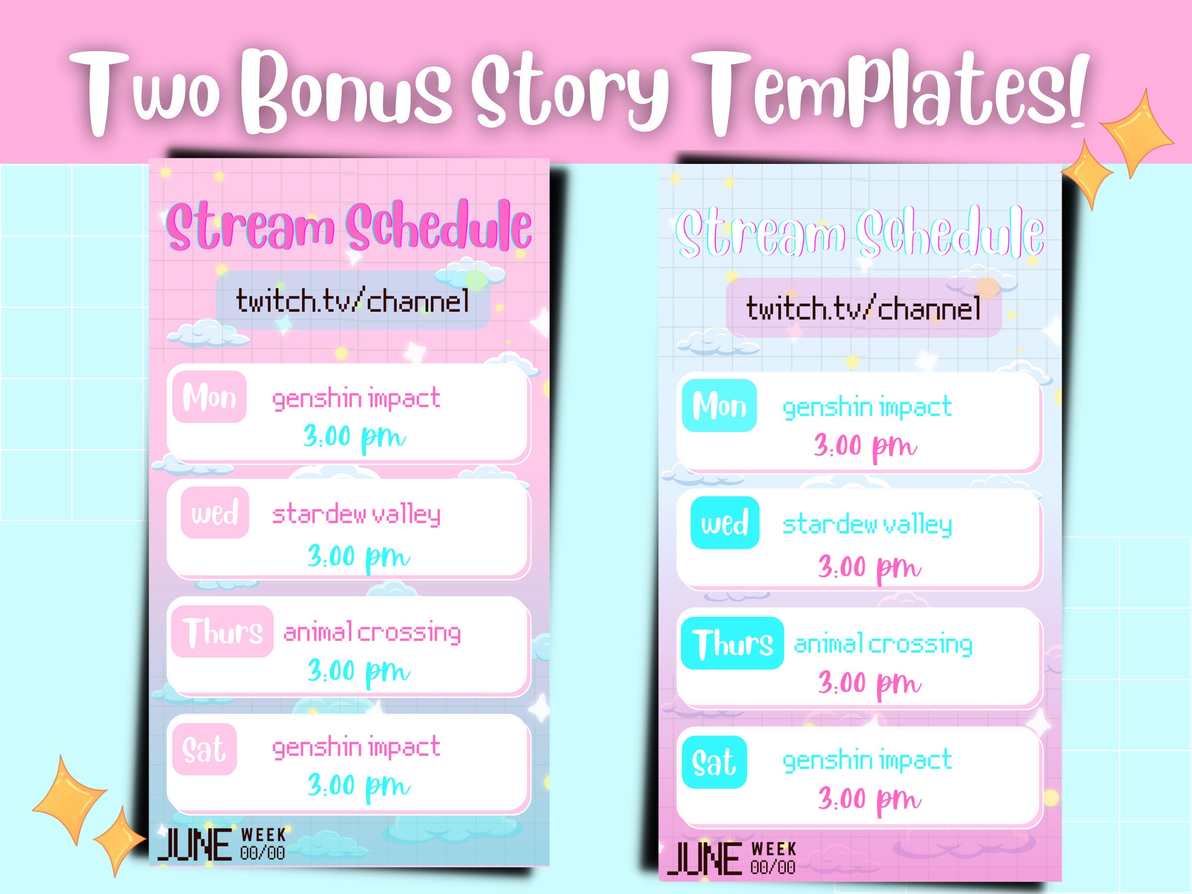 Aesthetic Pink Blue Pastel Twitch Youtube Stream Schedule Template ...