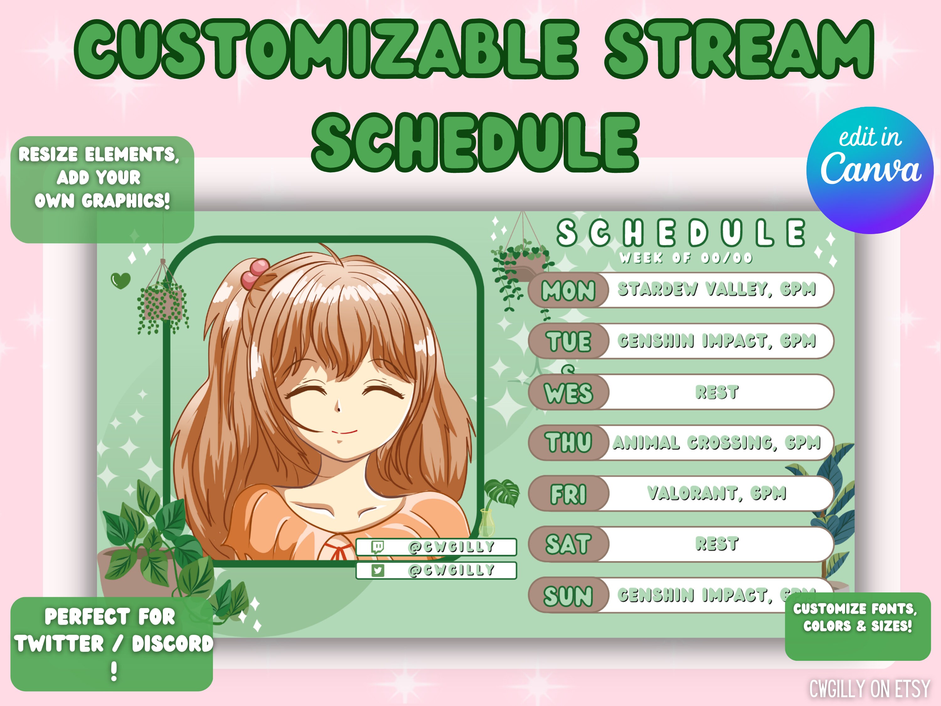 Aesthetic Plant Vtuber Twitch Youtube Stream Schedule Template | Kawaii ...
