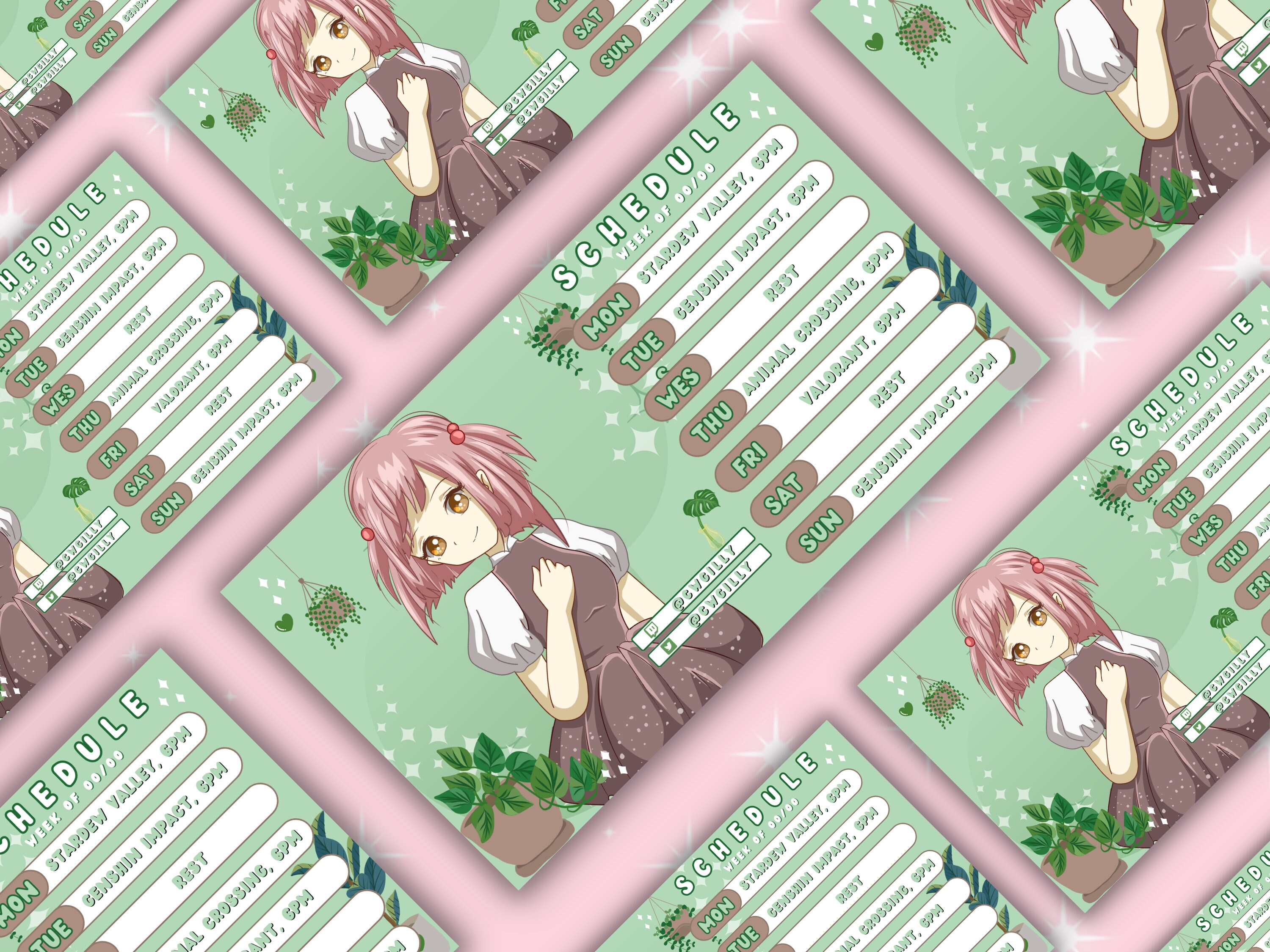 Aesthetic Plant Vtuber Twitch Youtube Stream Schedule Template | Kawaii ...