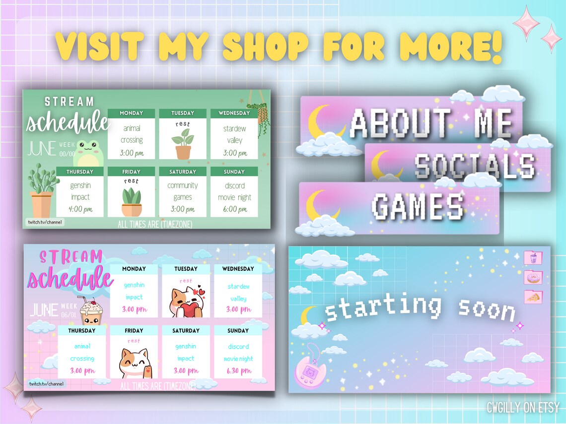 Aesthetic Pink Red Cherry Twitch Youtube Stream Schedule Template ...