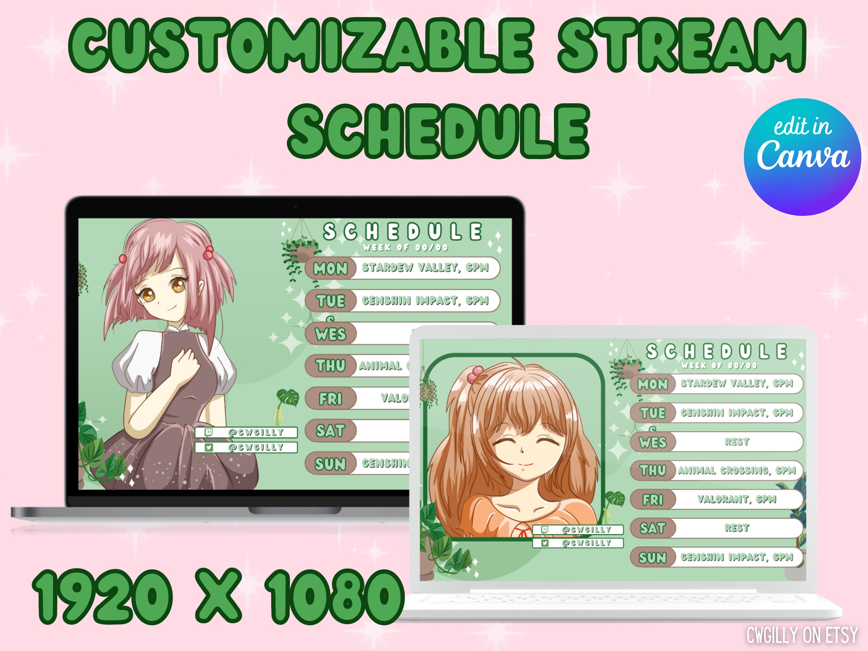 Aesthetic Plant Vtuber Twitch Youtube Stream Schedule Template | Kawaii ...