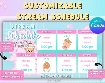 Aesthetic Pink Red Cherry Twitch Youtube Stream Schedule Template ...