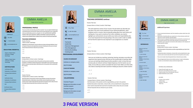 Teacher Resume Template for Wordcover Letter Teacher CV | Etsy