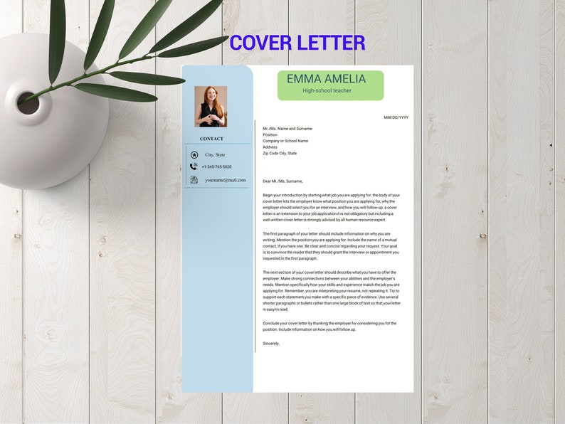 Teacher Resume Template for Word,cover Letter, Teacher CV Template ...