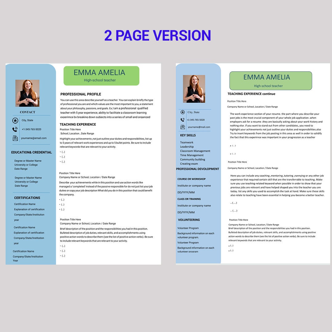 Teacher Resume Template for Word,cover Letter, Teacher CV Template ...