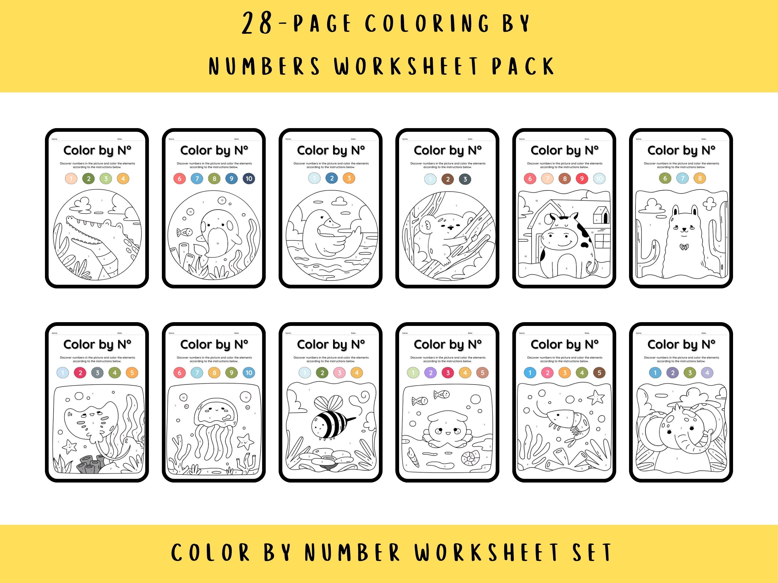Coloring Book by Number for Kids, Educational Activity Sheets for ...