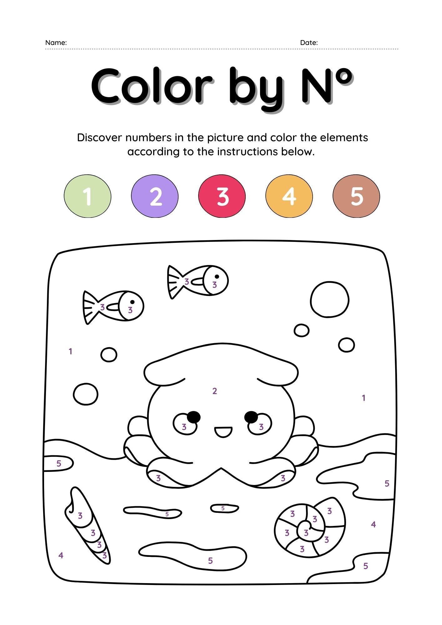 Coloring Book by Number for Kids, Educational Activity Sheets for ...