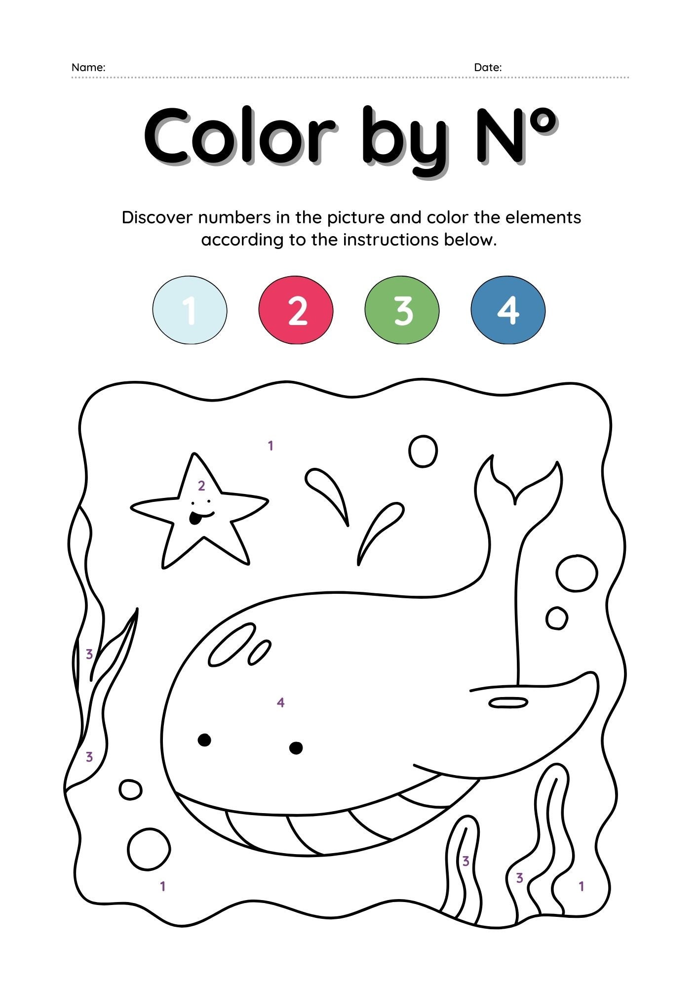Coloring Book by Number for Kids, Educational Activity Sheets for ...