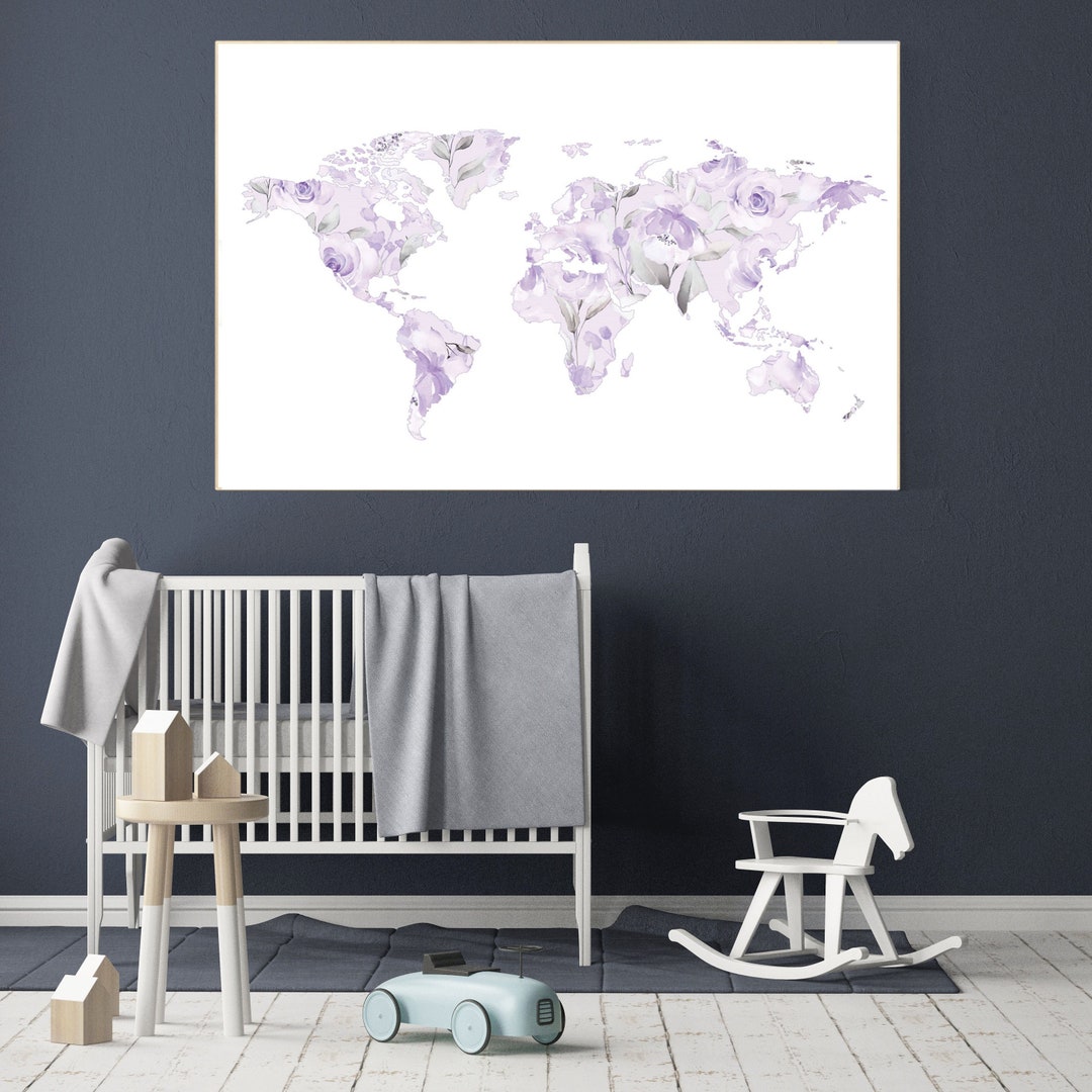 Floral World Map Art Print,flower Map Printable Wall Art, Botanical ...
