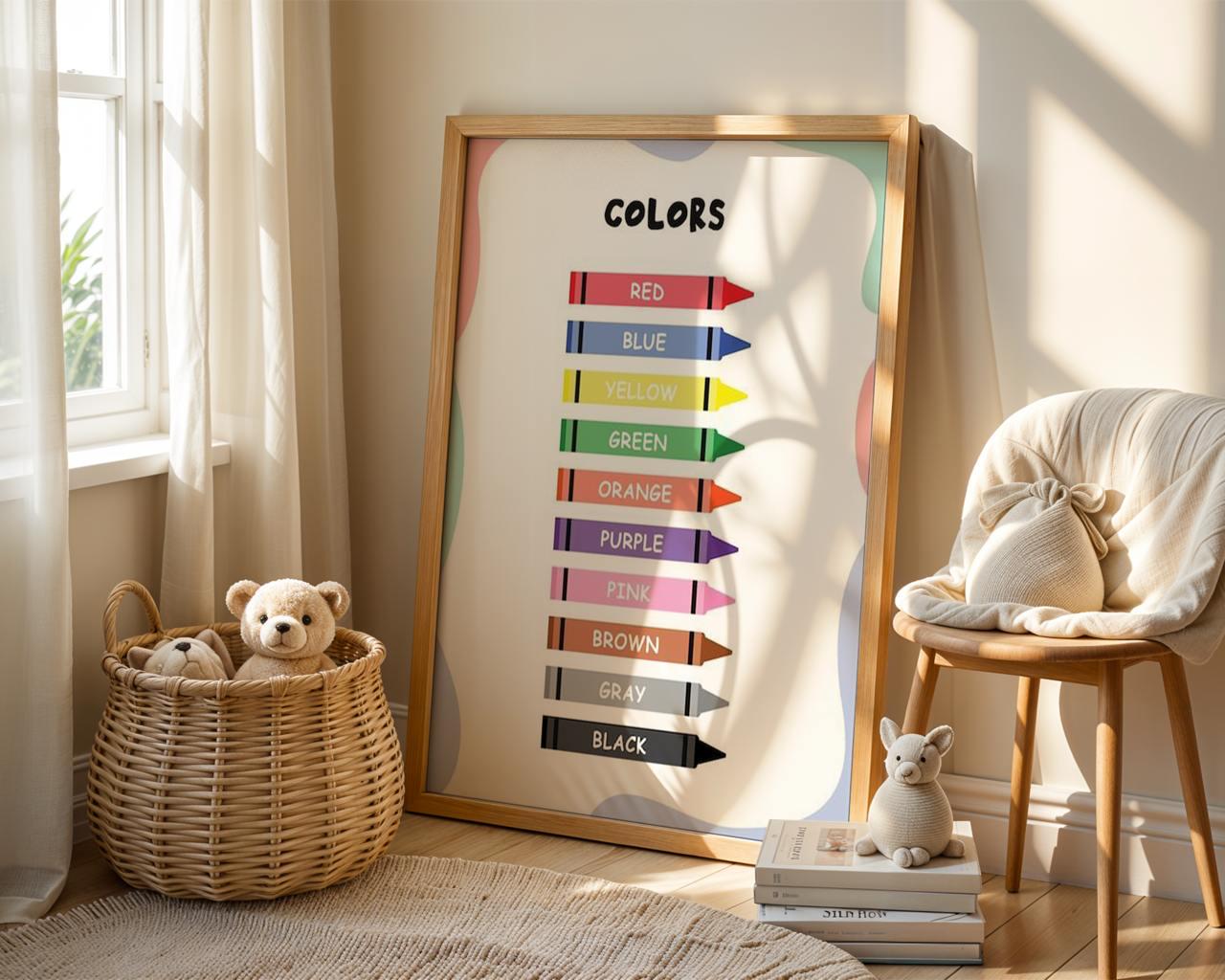 Kids Colors Poster – Crayon Color Chart Wall Art – Educational Nursery ...