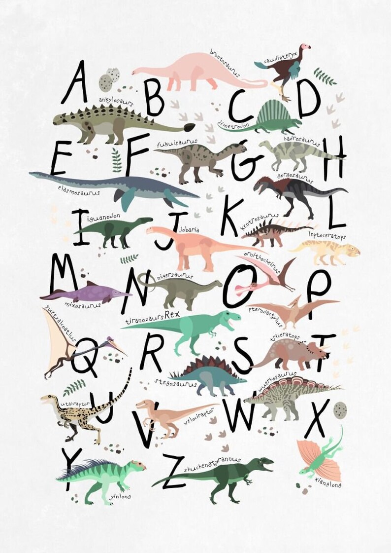 Dinosaur Alphabet Print,dinosaur Wall Art,woodland Animal,nursery Decor ...