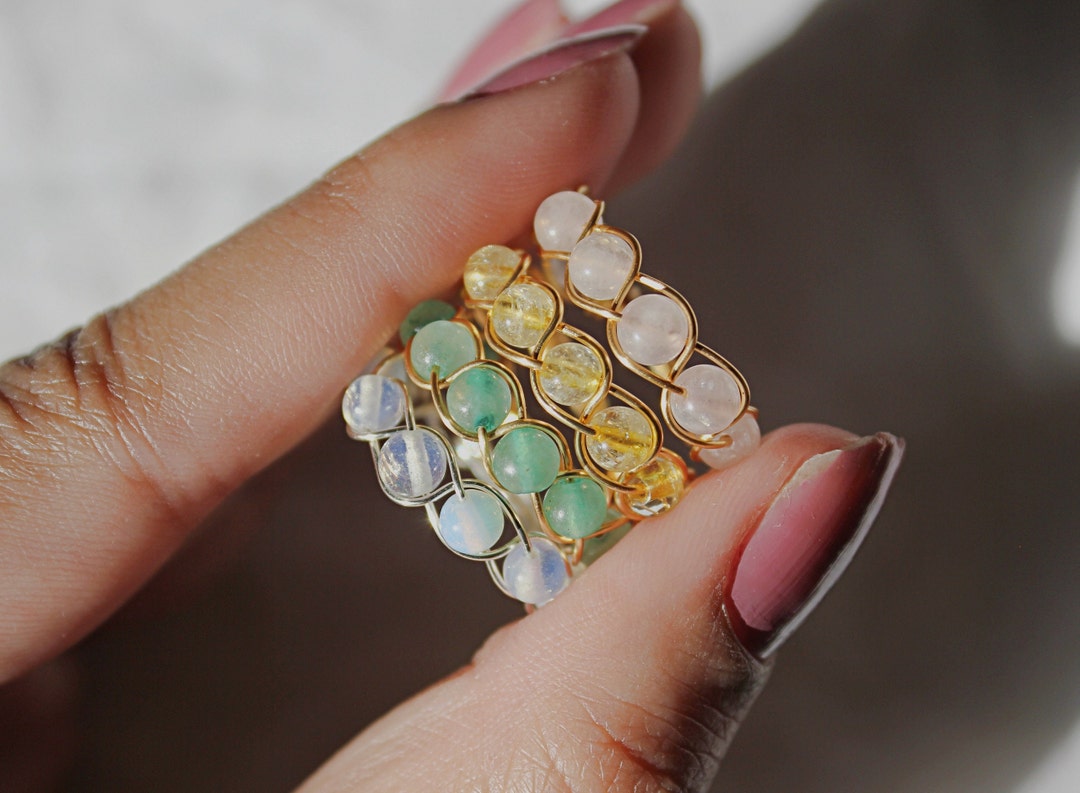 Braided Crystal Ring ~ Crystal Stone Ring ~ Rose Quartz ~ Amethyst ...
