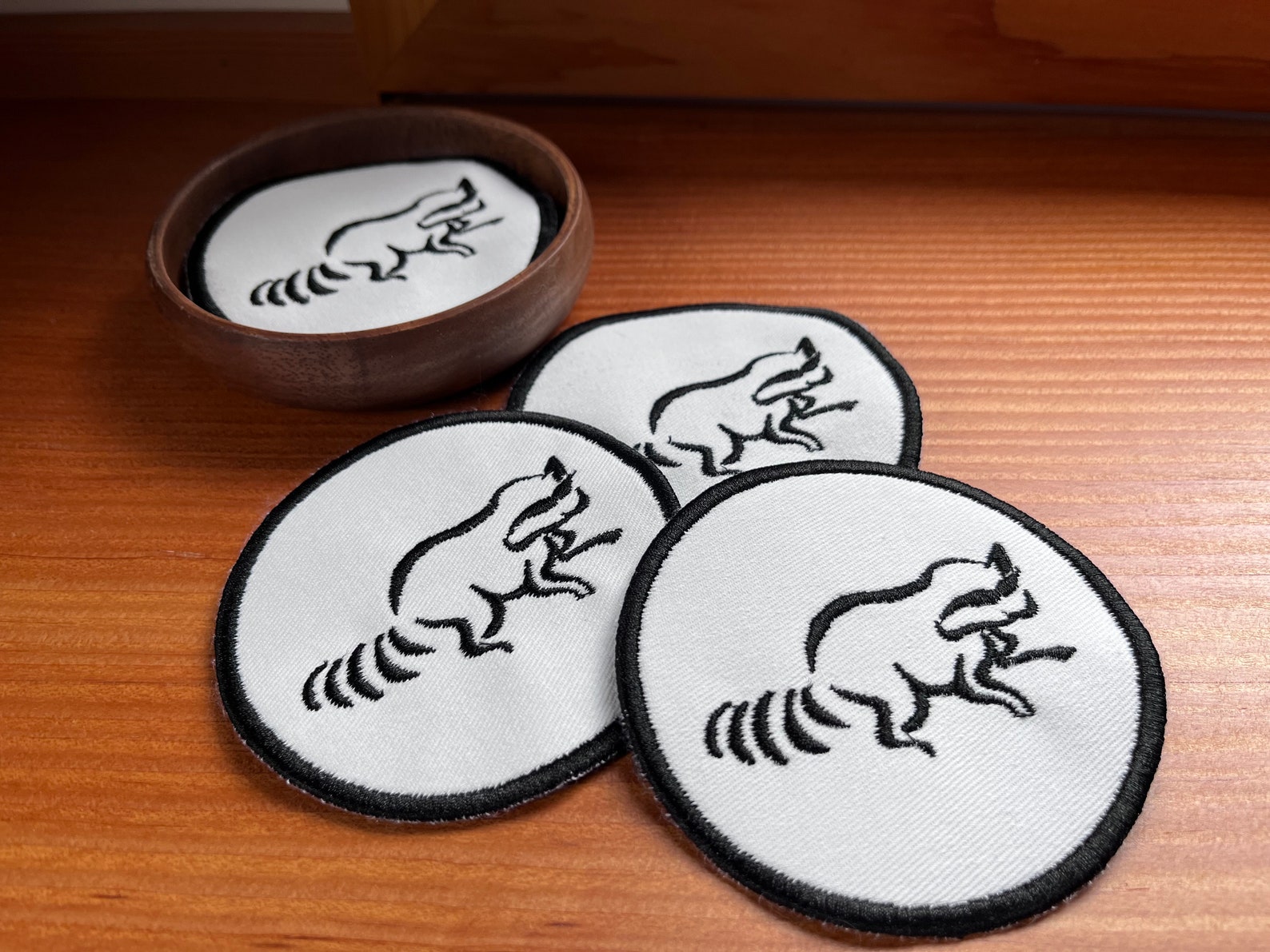 4 Wildlife Silhouette Embroidered Coasters With Wood Bowl - Etsy