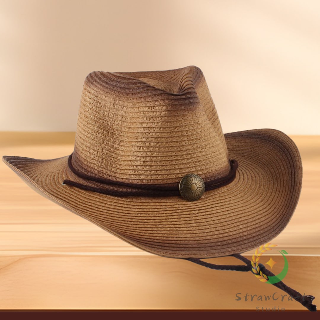 Hand-woven Western Cowboy Straw Hat, Summer Sun Hat, Jazz Hat, Beach ...