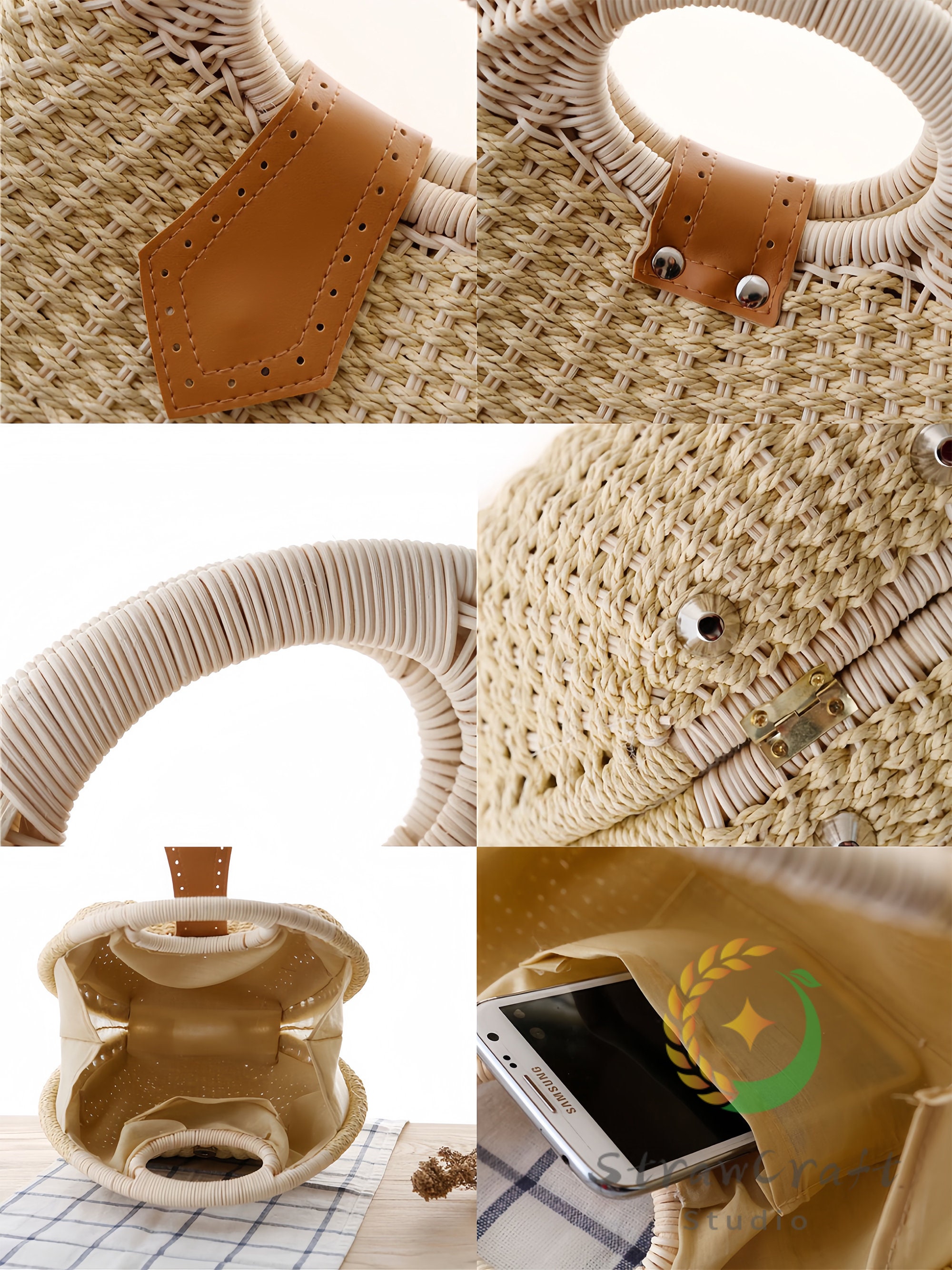 Summer Rattan Tote, Straw Rattan Bag, Clams Basket, Seashell Straw Bag ...