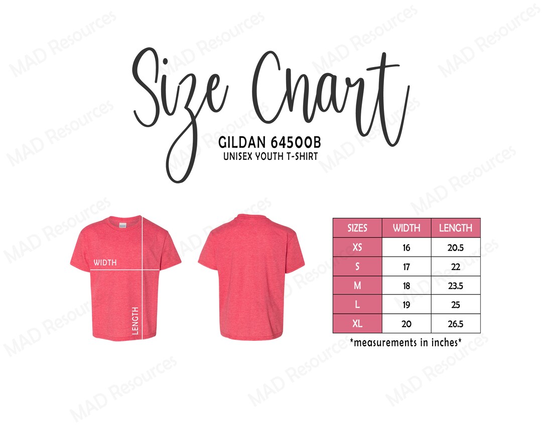 Gildan Size Chart Gildan 64500b Size Chart Youth T Shirt Size Chart