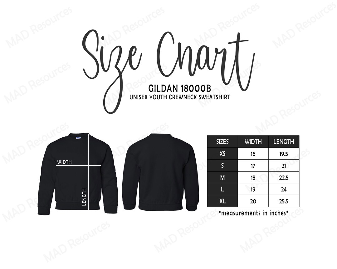 Gildan Size Chart, Gildan 18000B Size Chart, Youth Sweatshirt Size ...