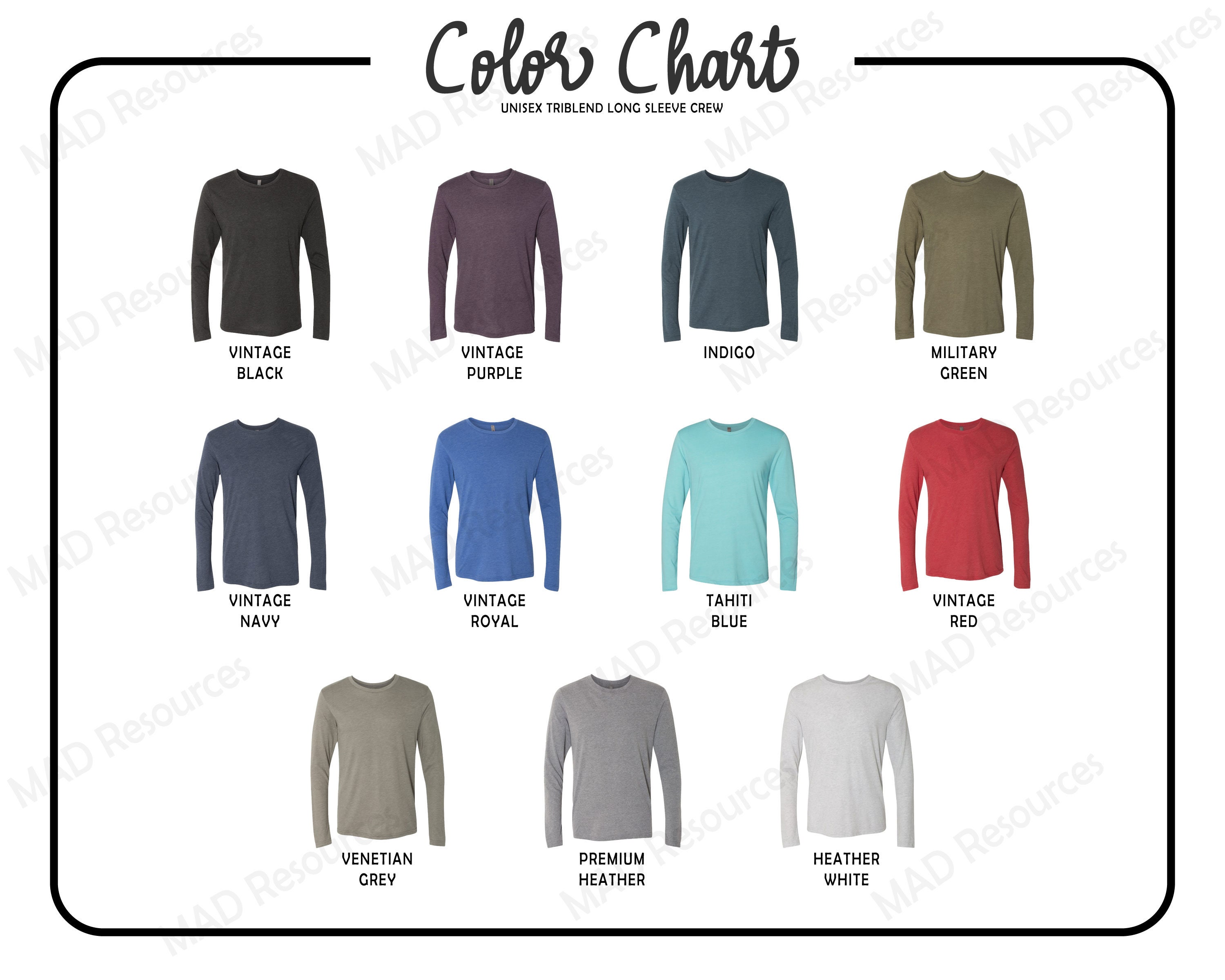 NL6071 Tshirt Color Chart, Every Color Tshirt, Next Level Color Chart ...