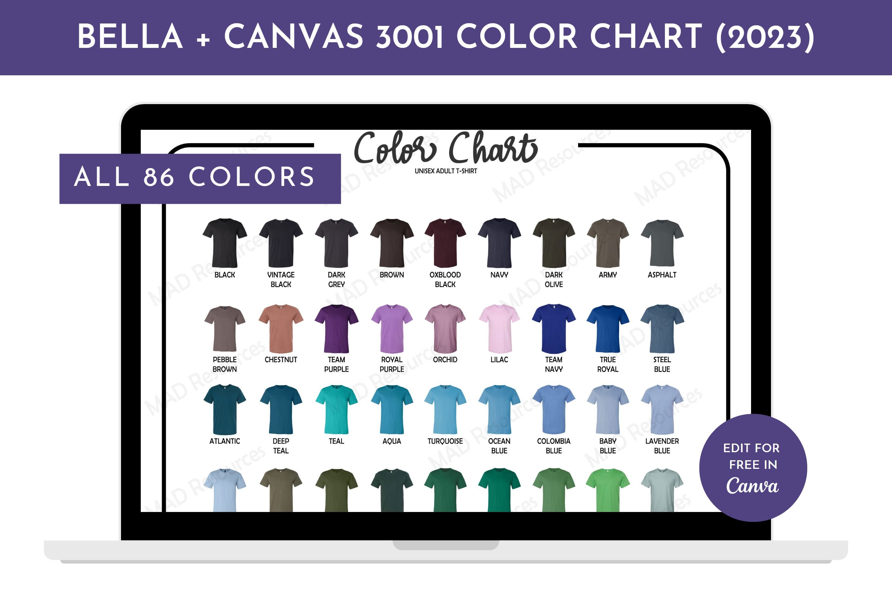 Canva Template Bella Canvas 3001 Color Chart ALL 86 COLORS Bella Canvas ...