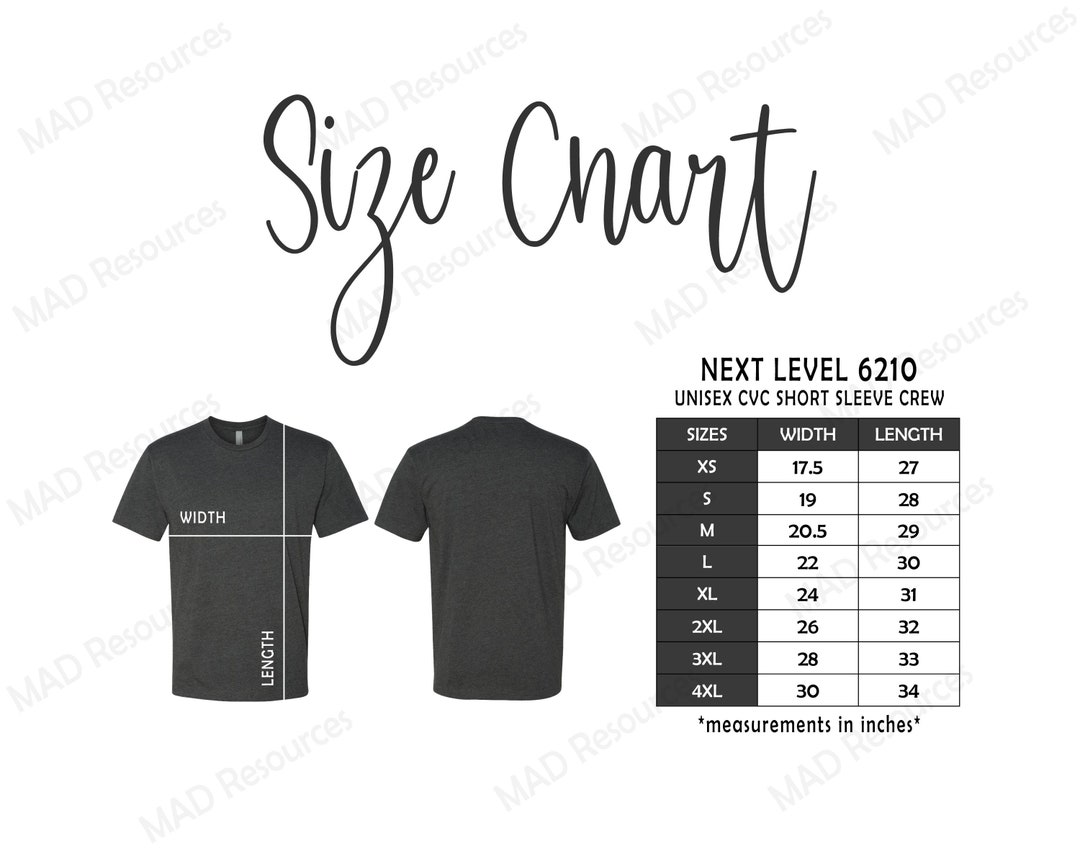 Next Level 6210 Size Chart Next Level Unisex CVC Crew Tshirt - Etsy ...