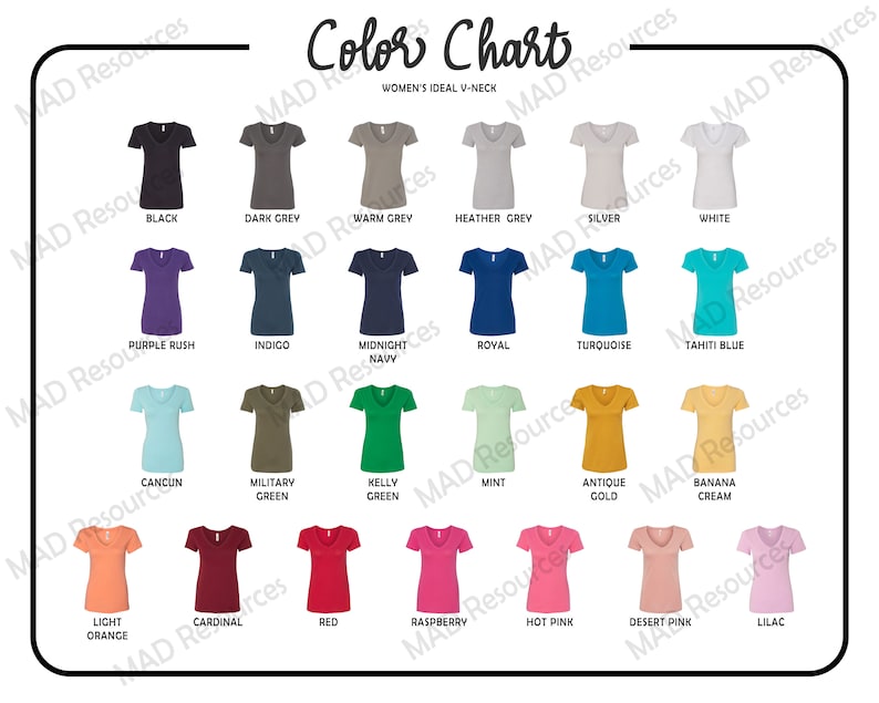 Next Level 1540 Color Chart, Next Level Women's Ideal V-neck Tee Color ...