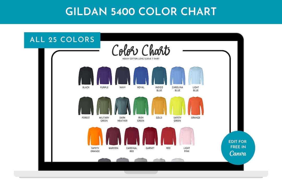 Gildan 5400 CANVA Digital File, All 25 Colors, Gildan 5400 Heavy Cotton ...
